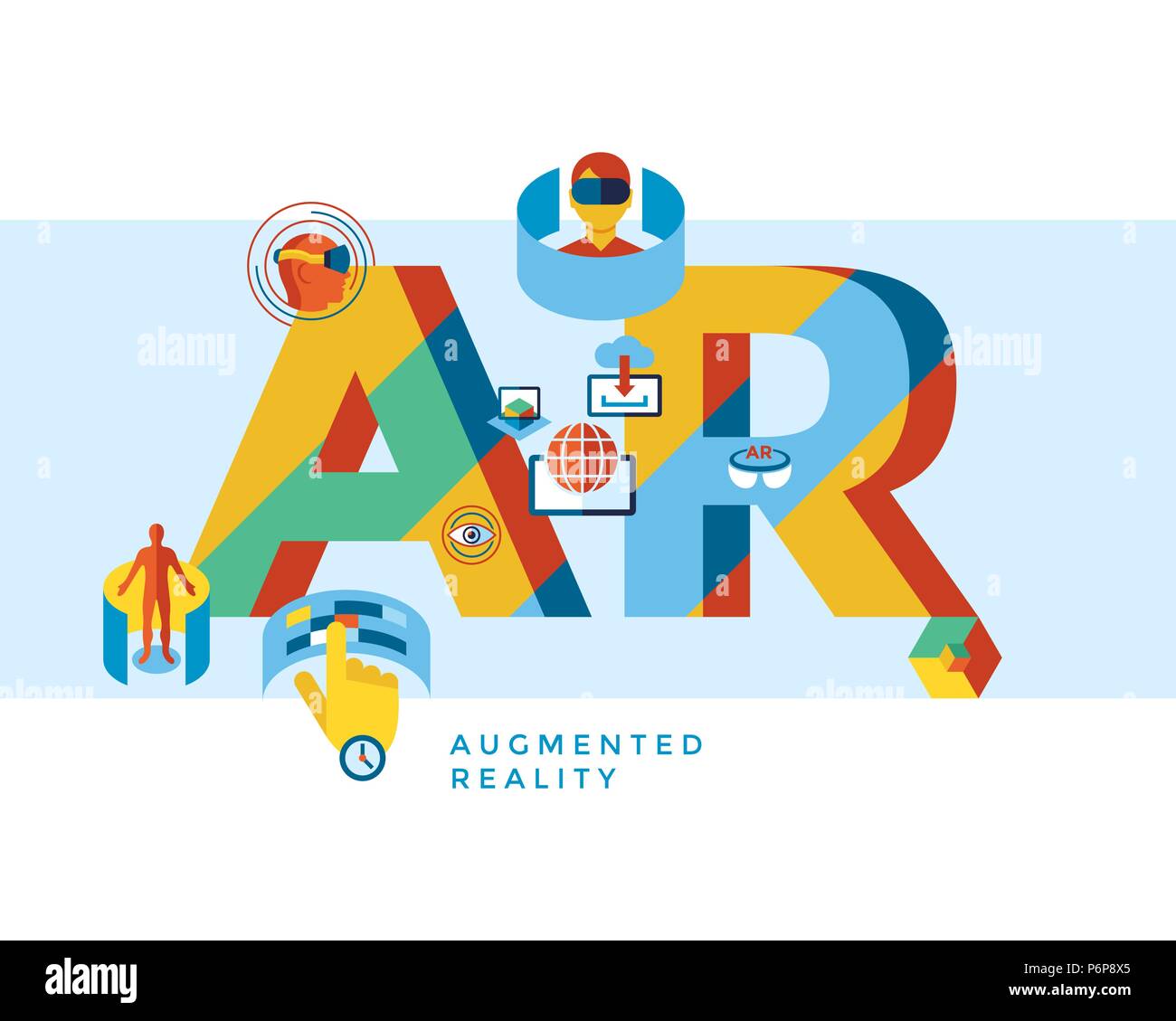 Digital vector augmented and virtual reality icons set infographics ...