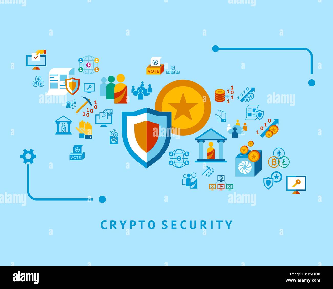 Digital vector crypto democracy and security icons set infographics ...