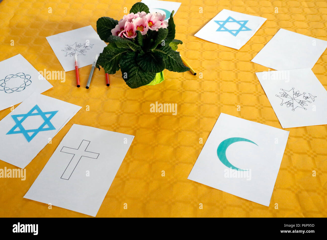 Interfaith dialogue. Symbols of islam, juda•sm and christianity. Annecy ...