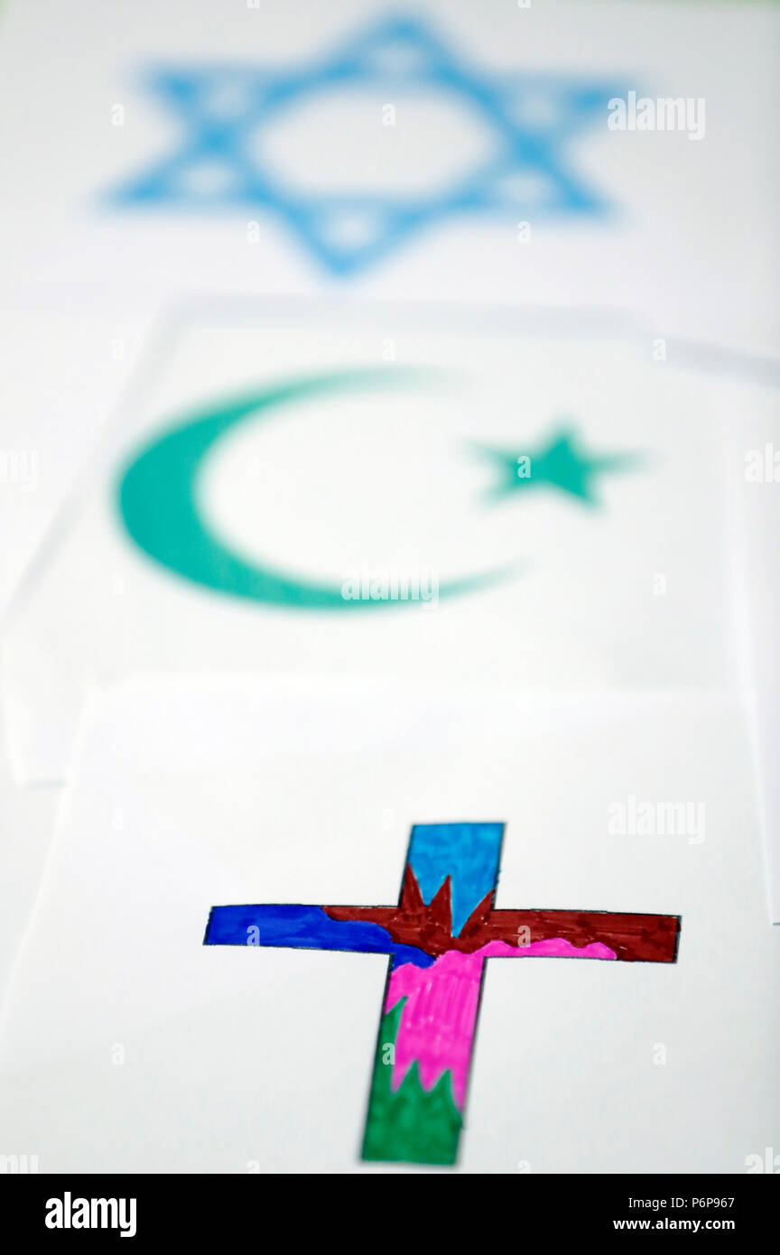 Interfaith dialogue. Symbols of islam, juda•sm and christianity. Annecy ...