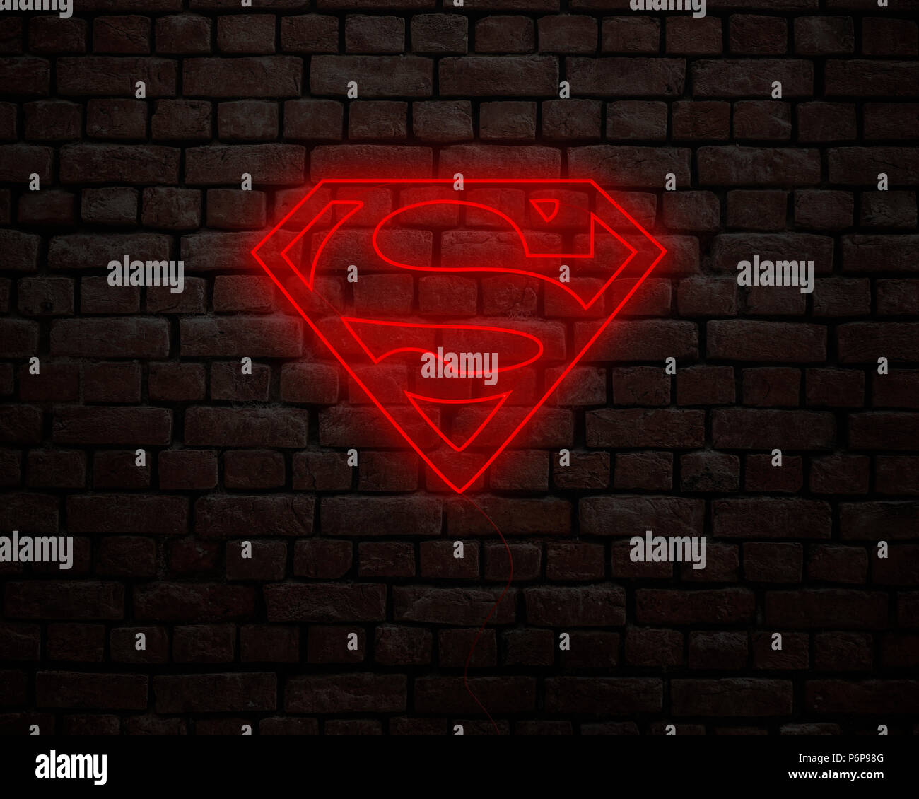 Superman in Neon Style red light Stock Photo - Alamy