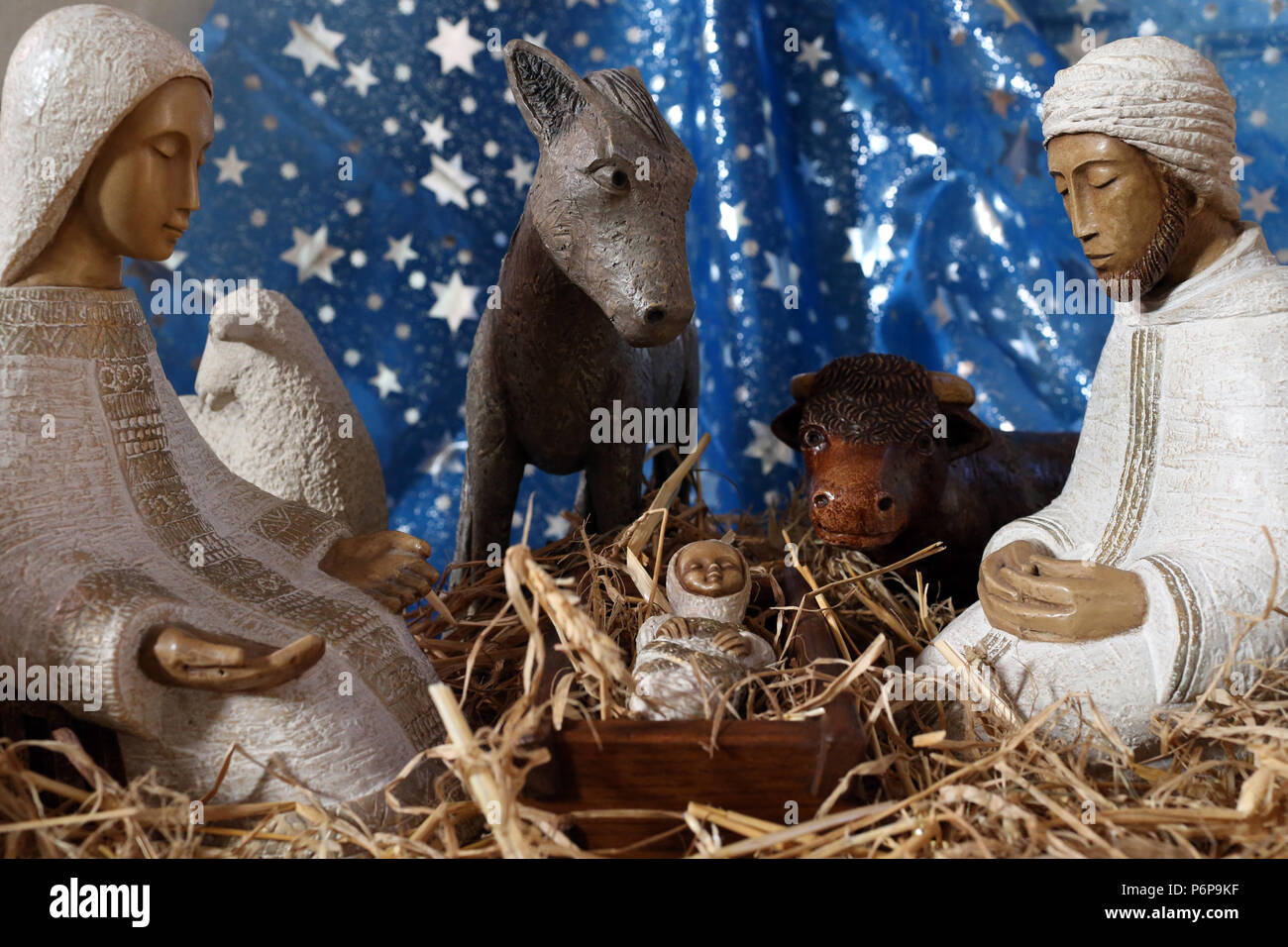 Nativity of Christ. Christmas crib. Saint-Gervais. France Stock Photo ...