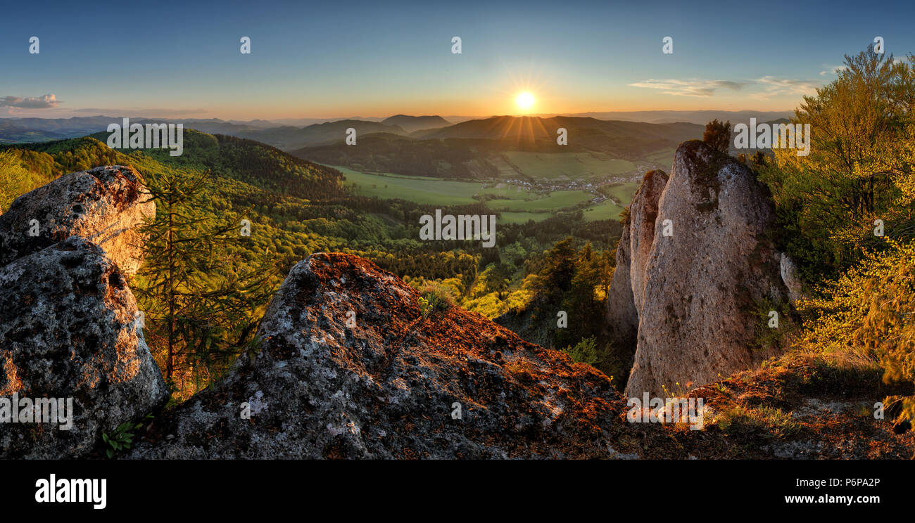 Slovakia Mountain sunset, panorama Stock Photo - Alamy