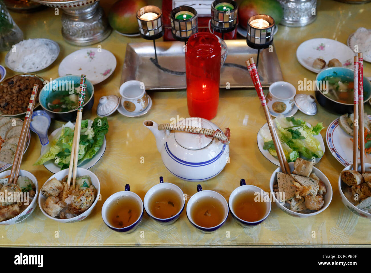 Buddhist food offering altar hi-res stock photography and images - Alamy
