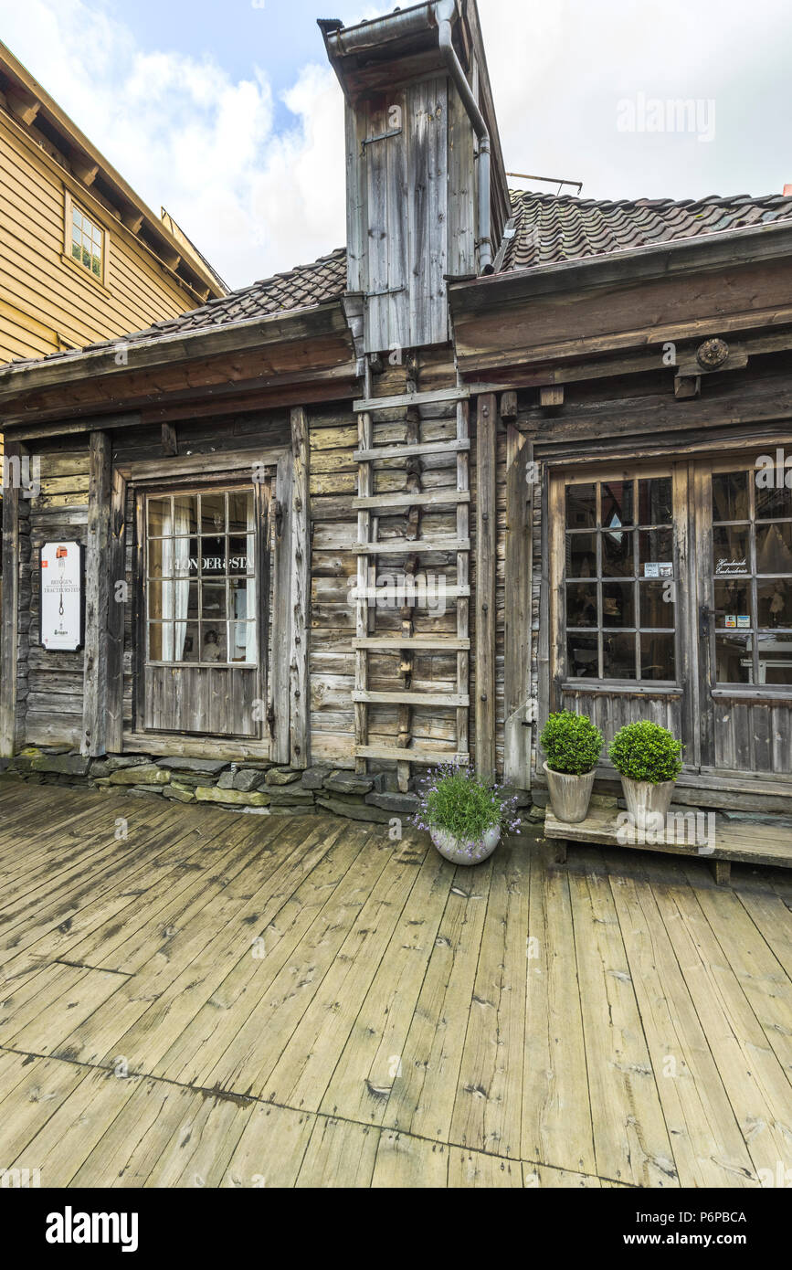 Old Hanseatic buildings of Bryggen in Bergen, Norway, inner view ...