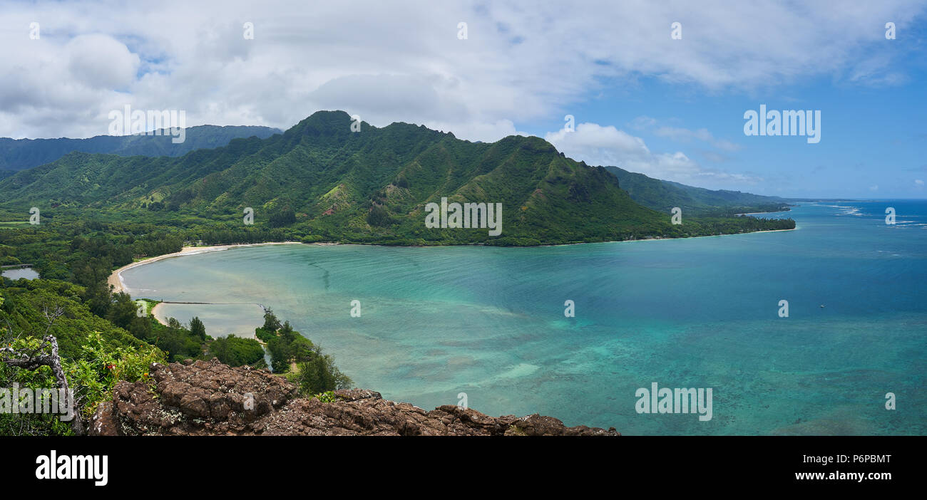 Kahana Bay Panorama Oahu Hawaii Stock Photo - Alamy