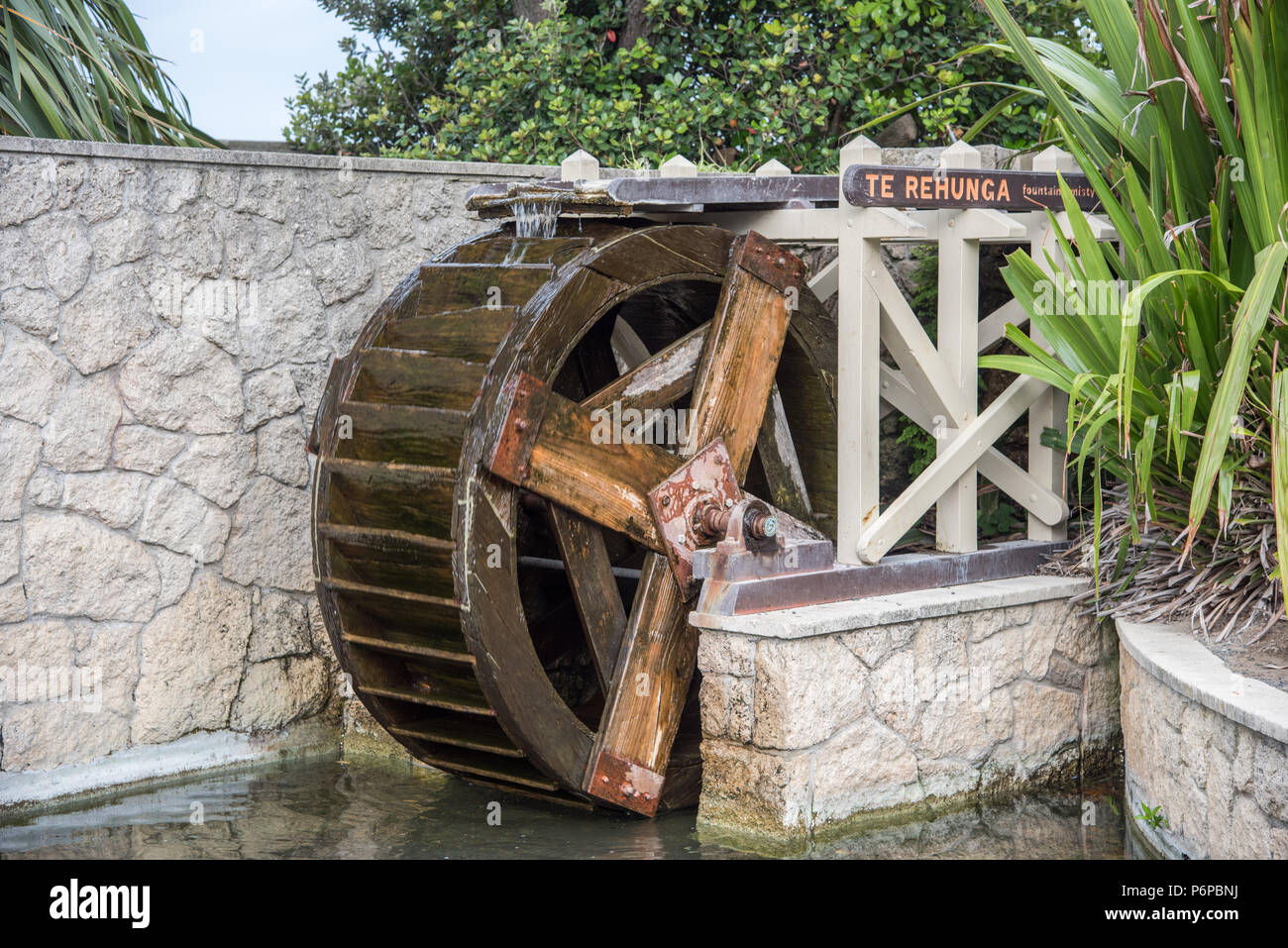 Napier,North Island,New Zealand-December 15,2016: Waterwheel in sunken ...