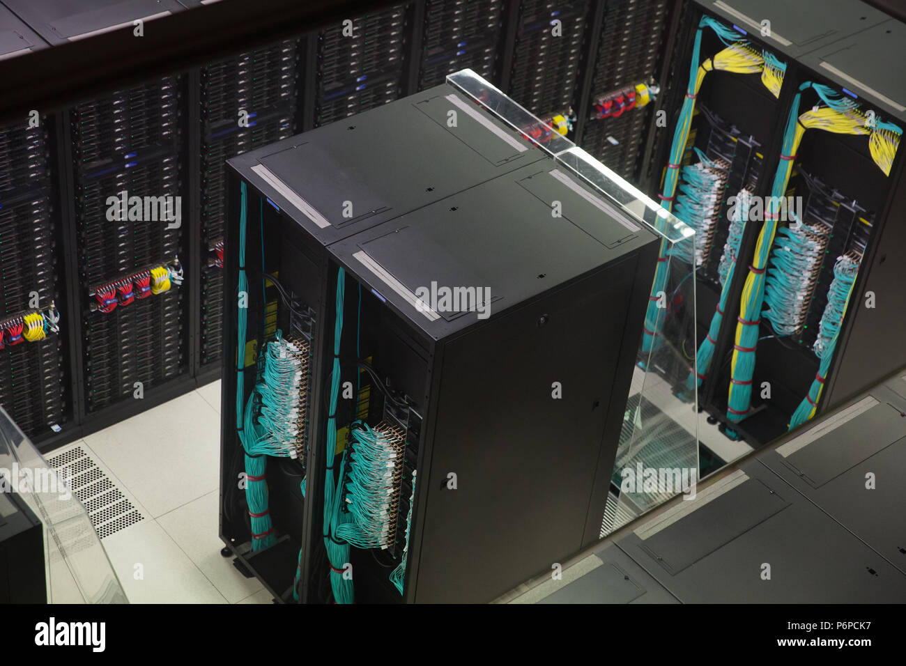 View from above on high-tech equipment of modern data center Stock ...