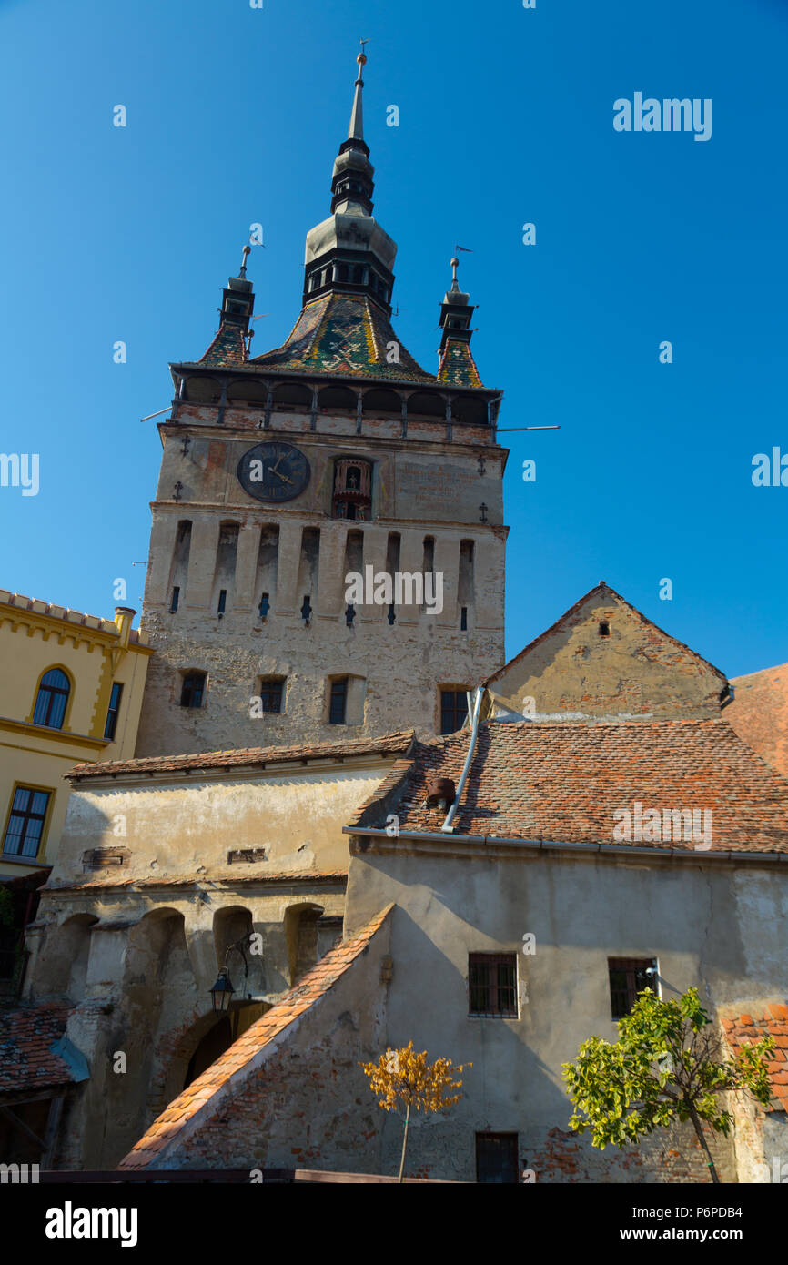 View of medieval clock tower from fortress square, famous tourist ...