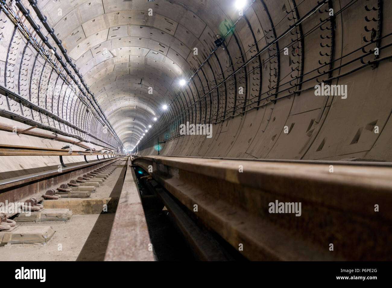 under construction subway tunnel of reinforced concrete tubes Stock ...