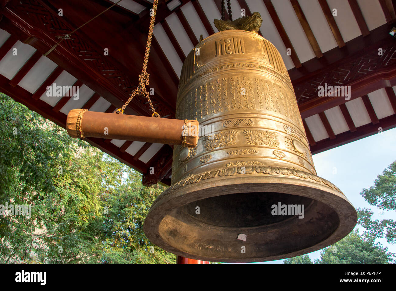 Decorative bell in the Buddhist temple Vietnam Quoc Tu Pagoda, Saigon ...