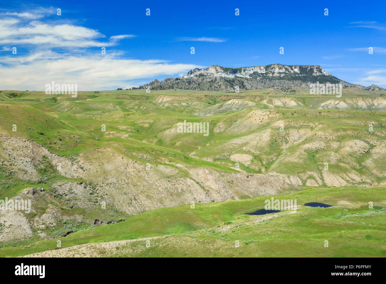ponds and prairie hills below square butte near geraldine, montana ...