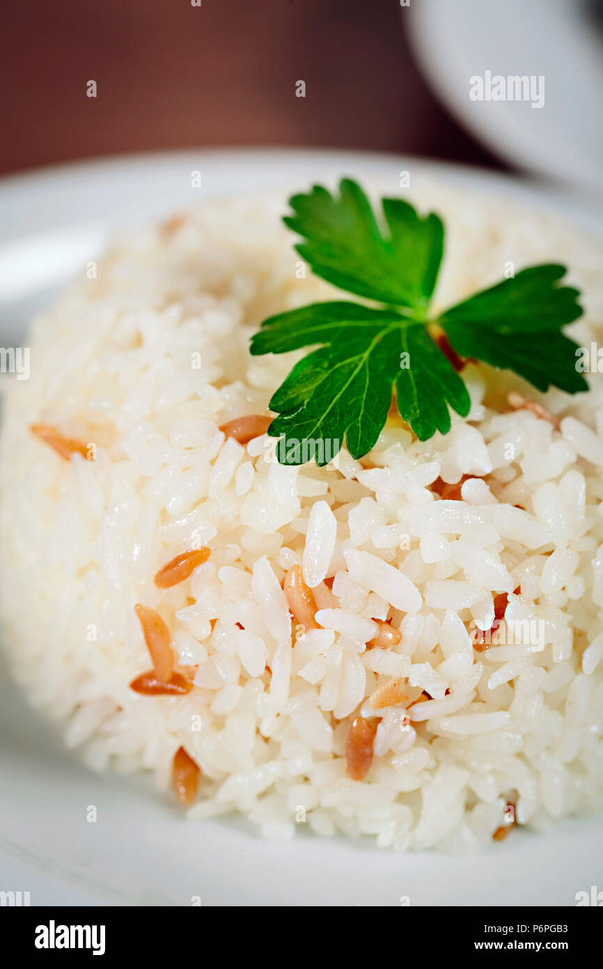 Turkish traditional meal, rice, mixed pickles and tzatziki Stock Photo ...