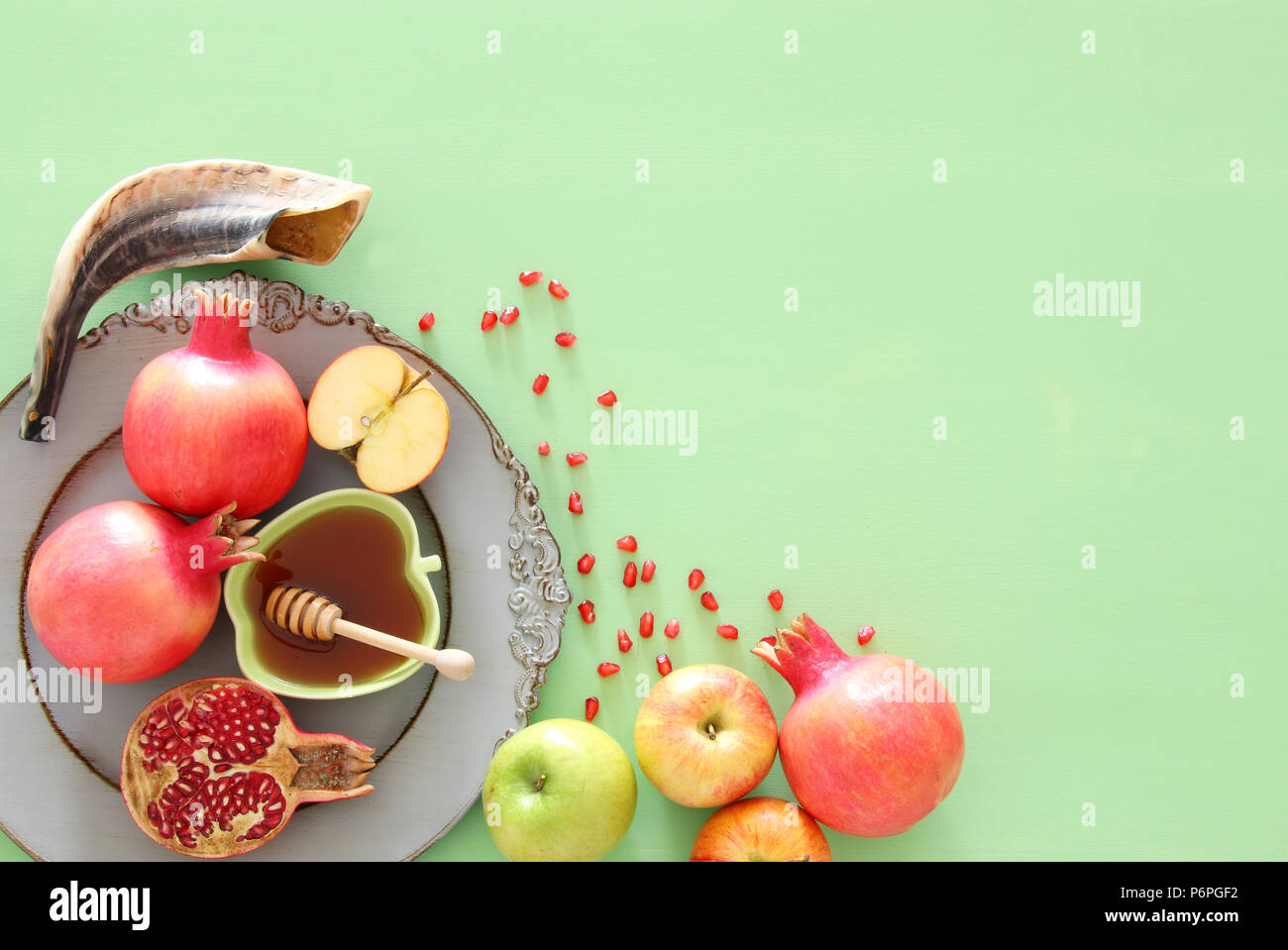 Rosh hashanah (jewish New Year holiday) concept. Traditional symbols ...