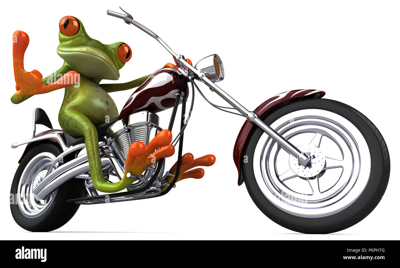 Fun frog on a motorcycle - 3D Illustration Stock Photo - Alamy