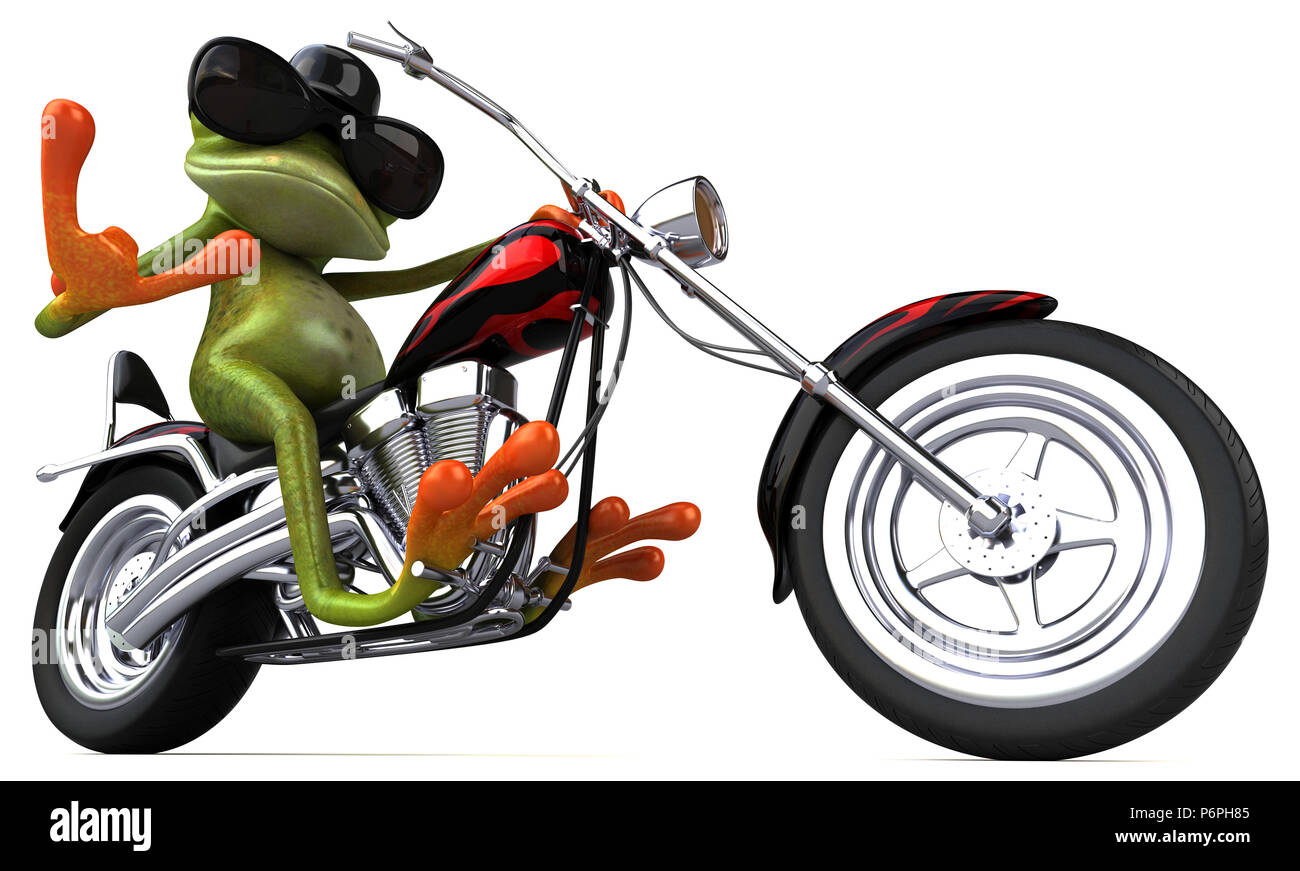 Fun frog on a motorcycle - 3D Illustration Stock Photo - Alamy