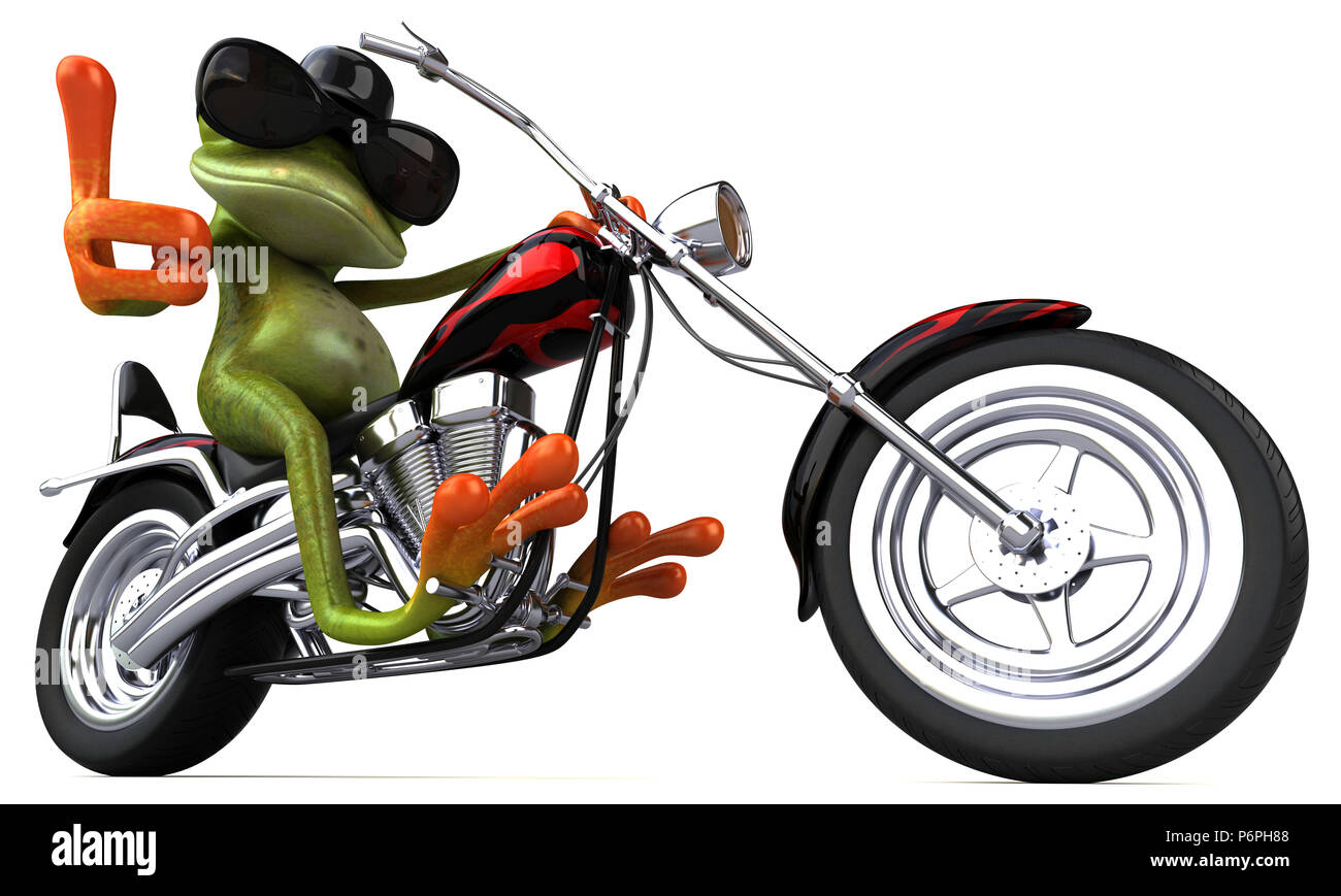 Fun frog on a motorcycle - 3D Illustration Stock Photo - Alamy