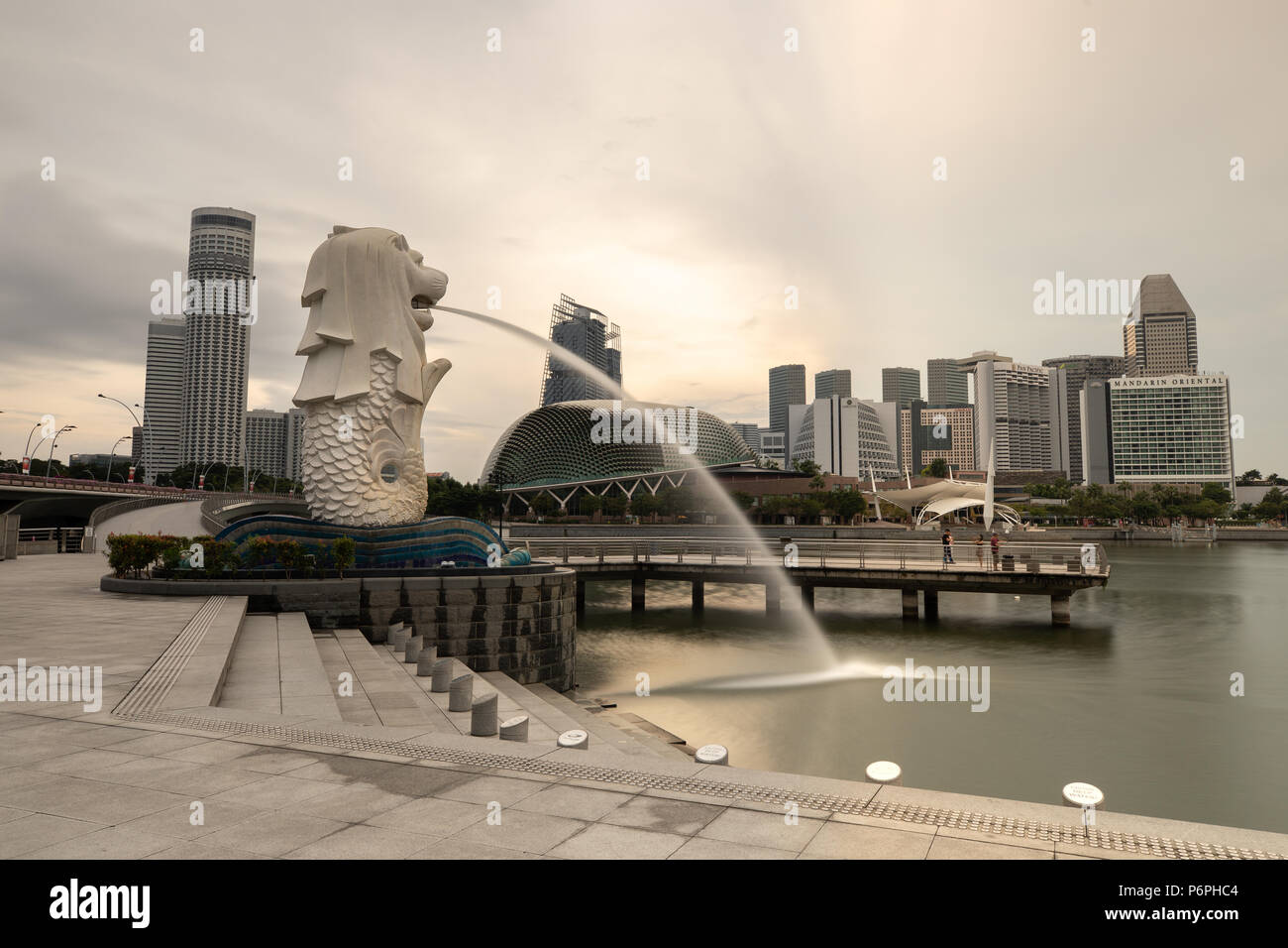 Singapore - Jun 24, 2018: The Merlion water fountain in front of the ...