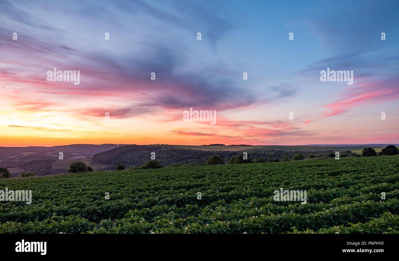 Beautiful Summer sunset from the top of the world famous Sutton Bank ...