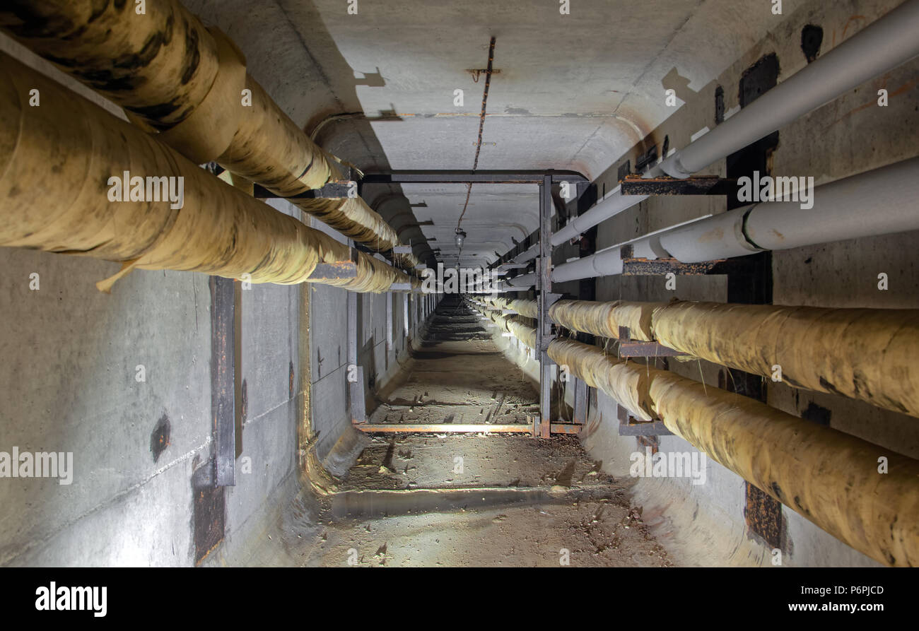 Underground concrete utility tunnel network of water supply pipeline ...