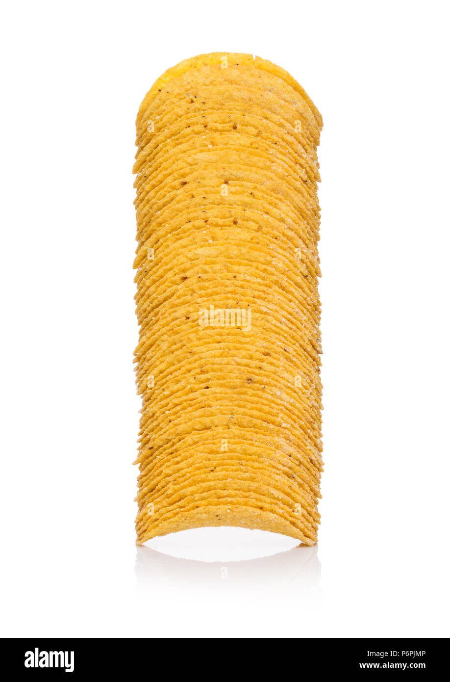 Round crispy potato crisps chips on white background Stock Photo - Alamy