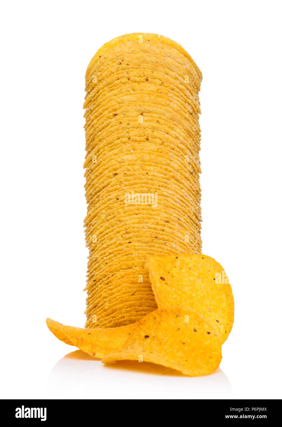 Round crispy potato crisps chips on white background Stock Photo - Alamy