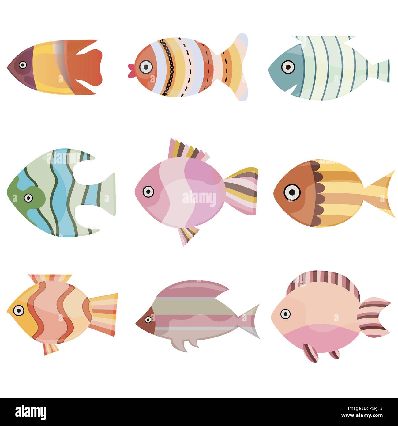 Colorful fish set vector illustration. Sea or ocean fish collection ...