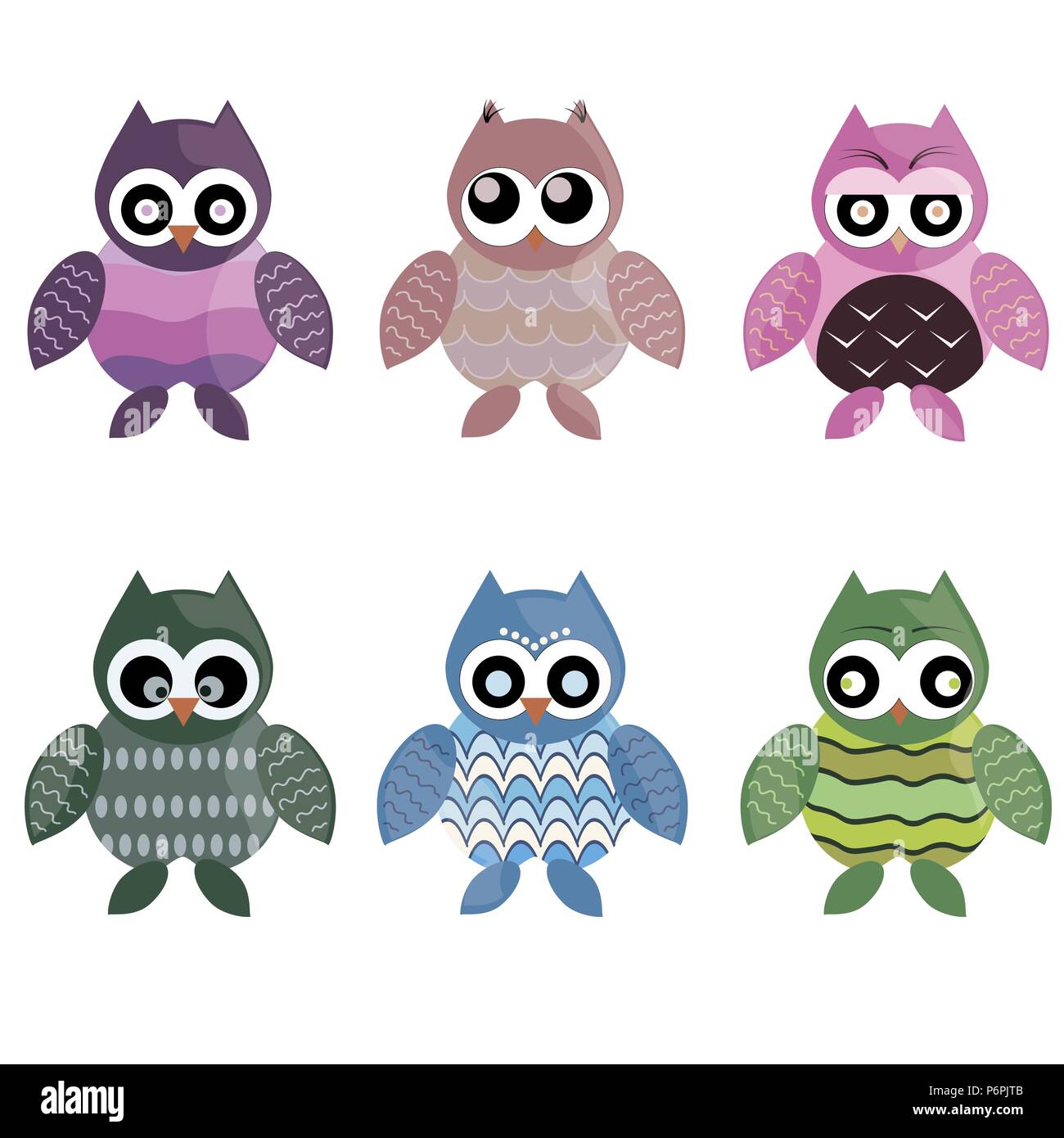 Set of cute colorful owls vector illustration isolated on white ...