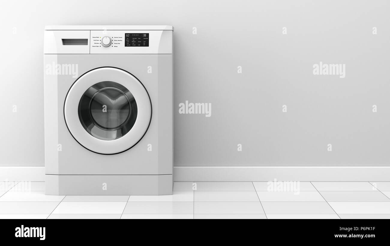 modern washing machine in front of white wall. 3d illustration Stock ...