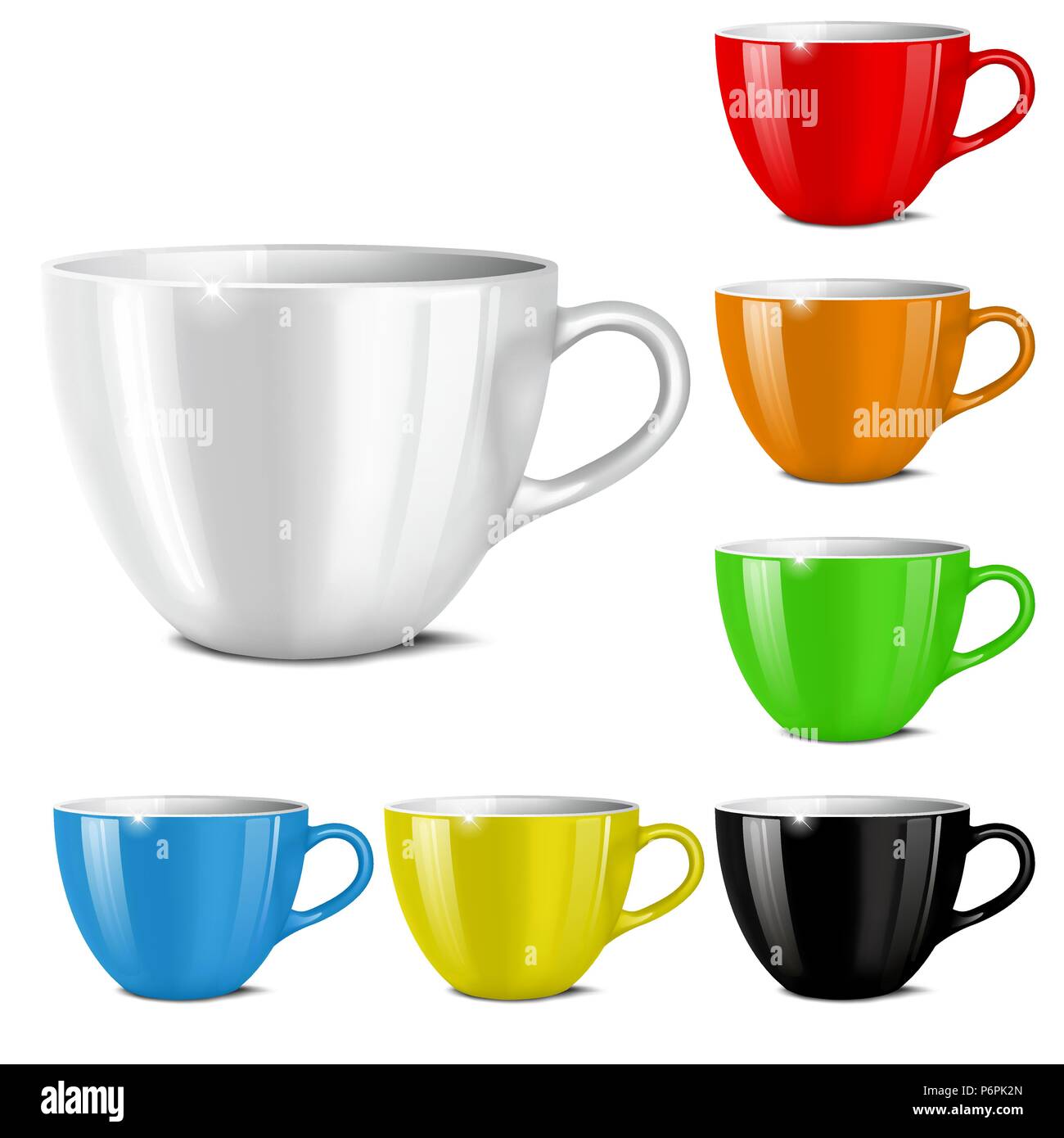 Cups of various colors on a white background. Mesh. This file contains ...