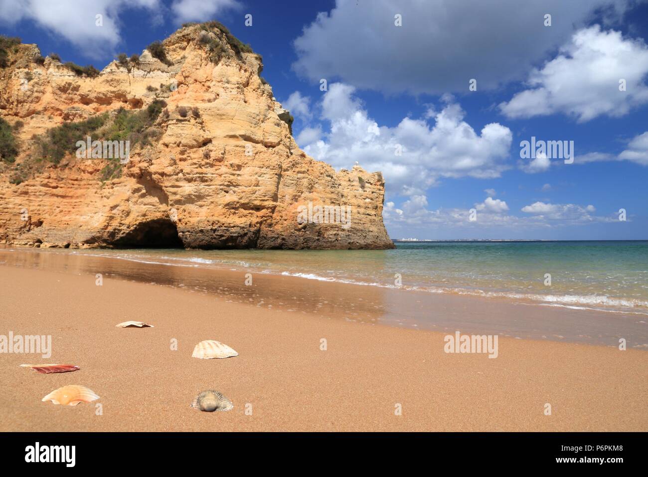 Portugal Atlantic coast landscape in Algarve region. Praia do Pinhao ...