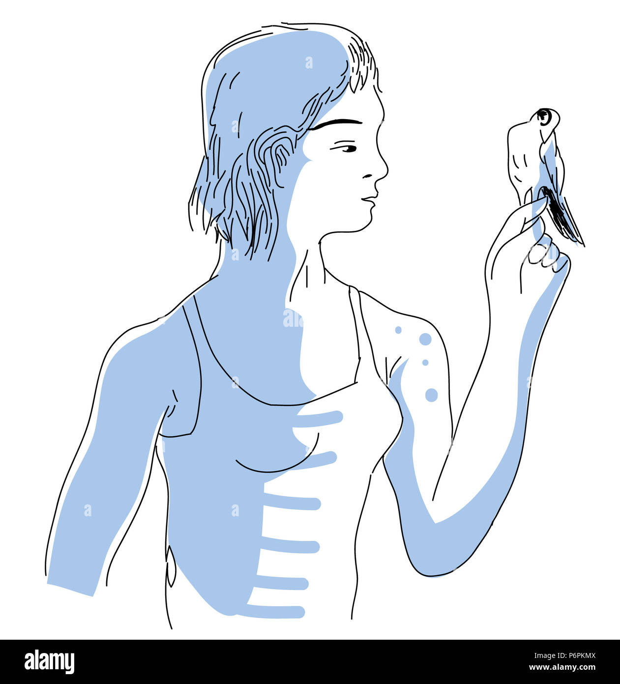 dove and woman. illustration of woman holding dove with forefinger ...