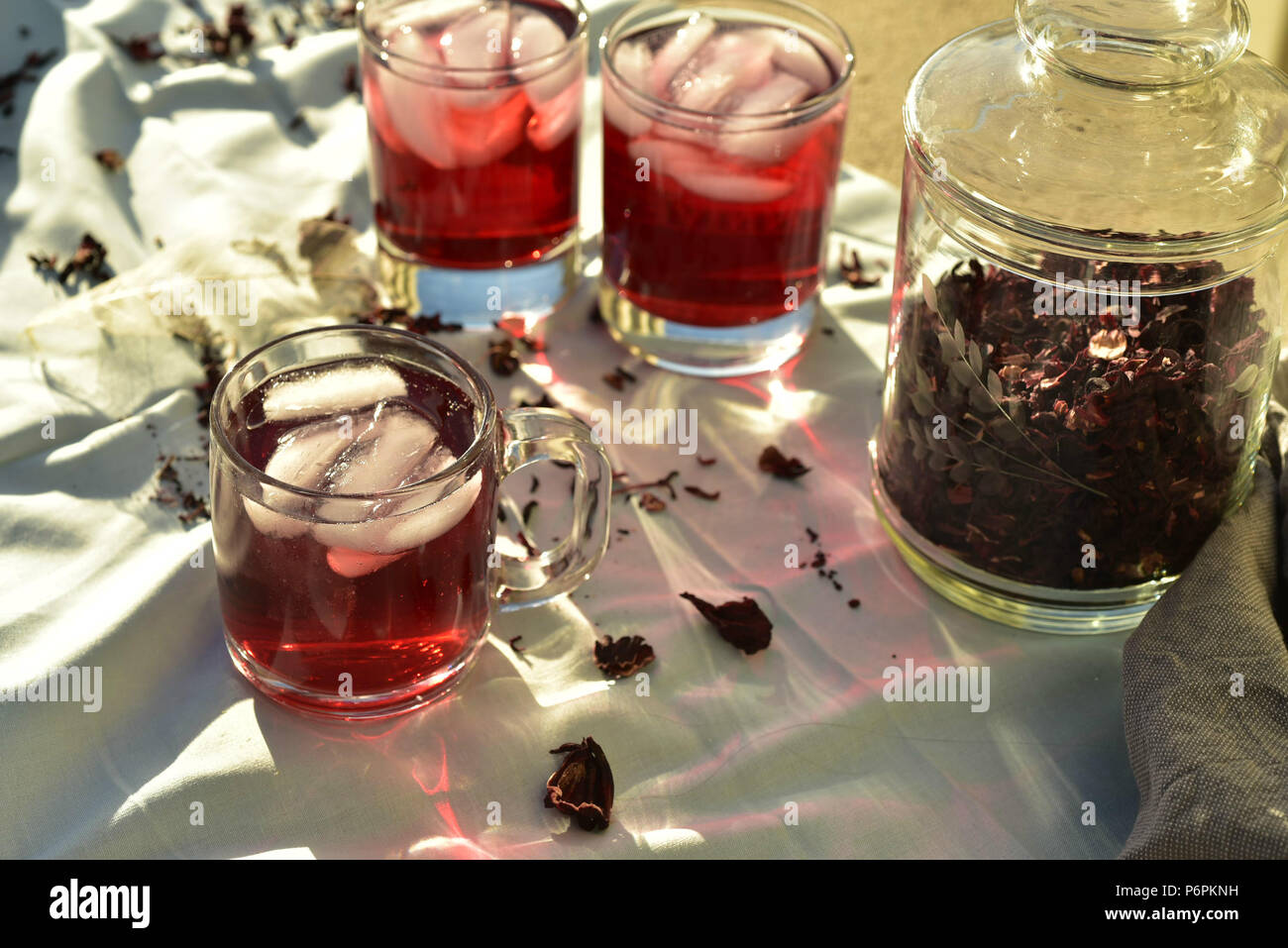 ice teacold summer drink HIbiscus flower petal tea Stock Photo - Alamy
