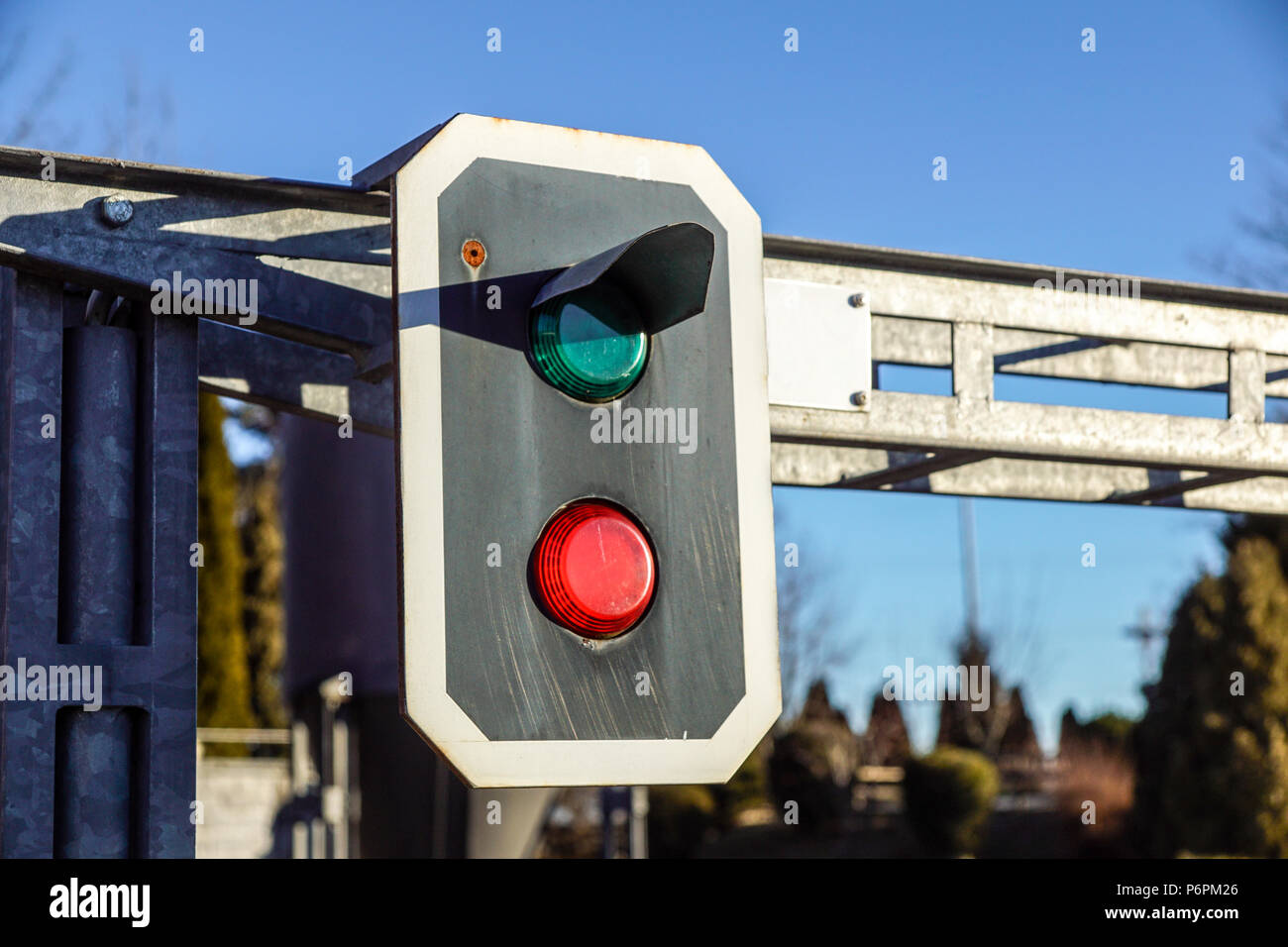 Traffic light shows green signal on railway Stock Photo - Alamy
