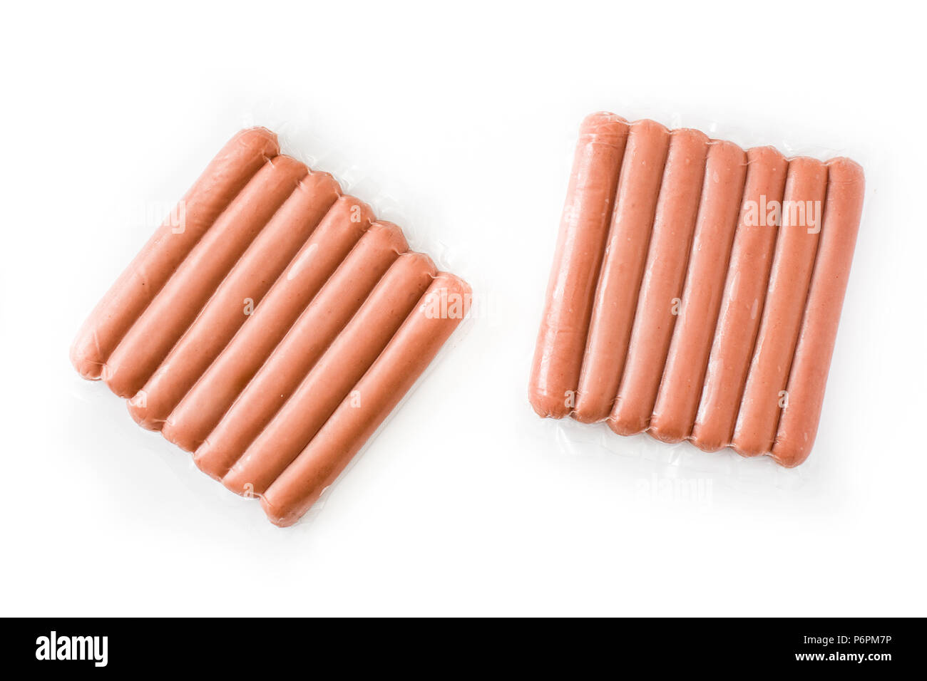 Packaged sausages isolated on white background Stock Photo - Alamy