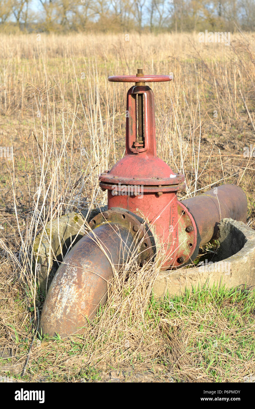 Abstract image look for designers with red iron waterpipe construction ...