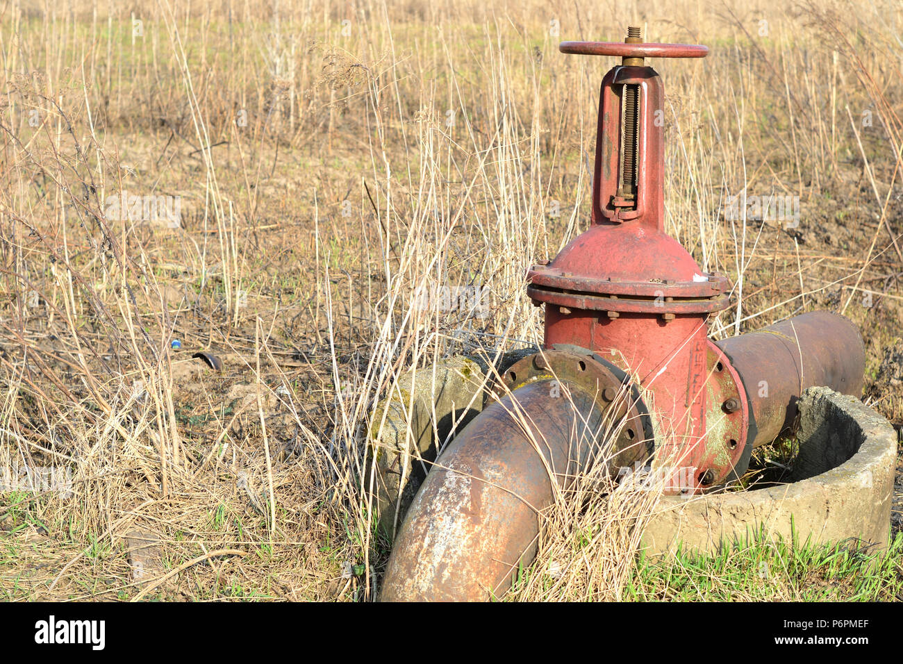 Abstract image look for designers with red iron waterpipe construction ...