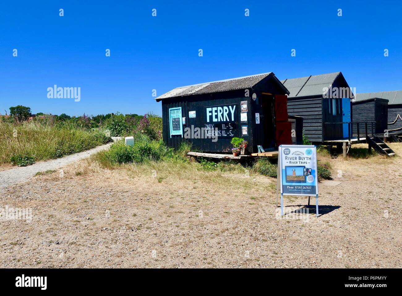 River Blyth ferry tickets kiosk. Walberswick, Suffolk, UK. June 2018 ...