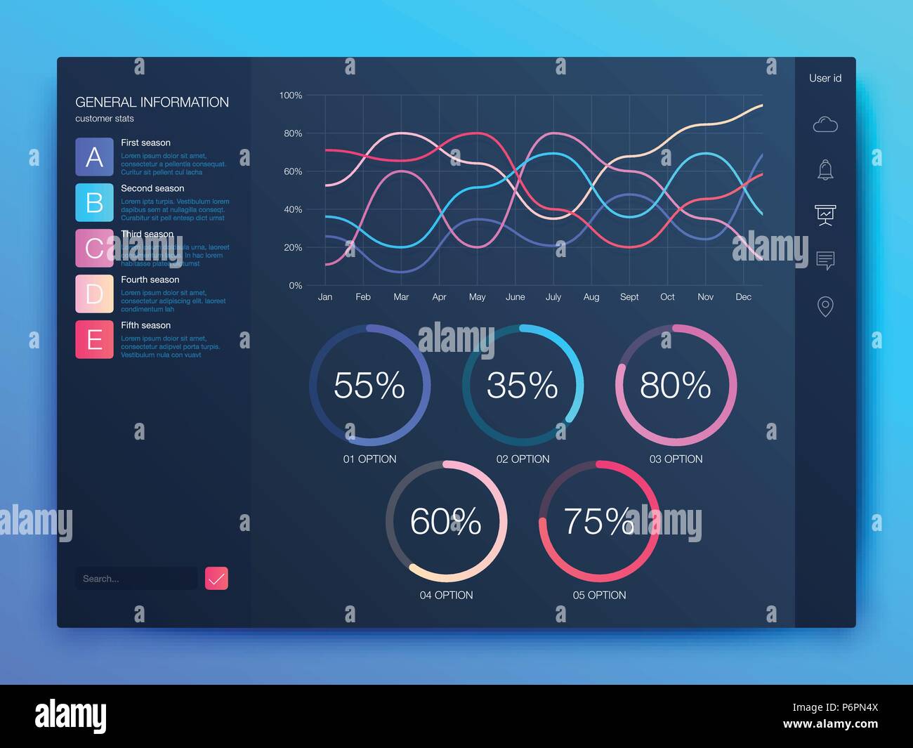 Dashboard infographic template with modern design annual statistics ...