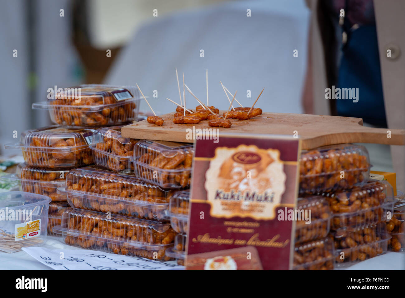 RIGA, LATVIA - JUNE 22, 2018: Summer solstice market. Samples of ...