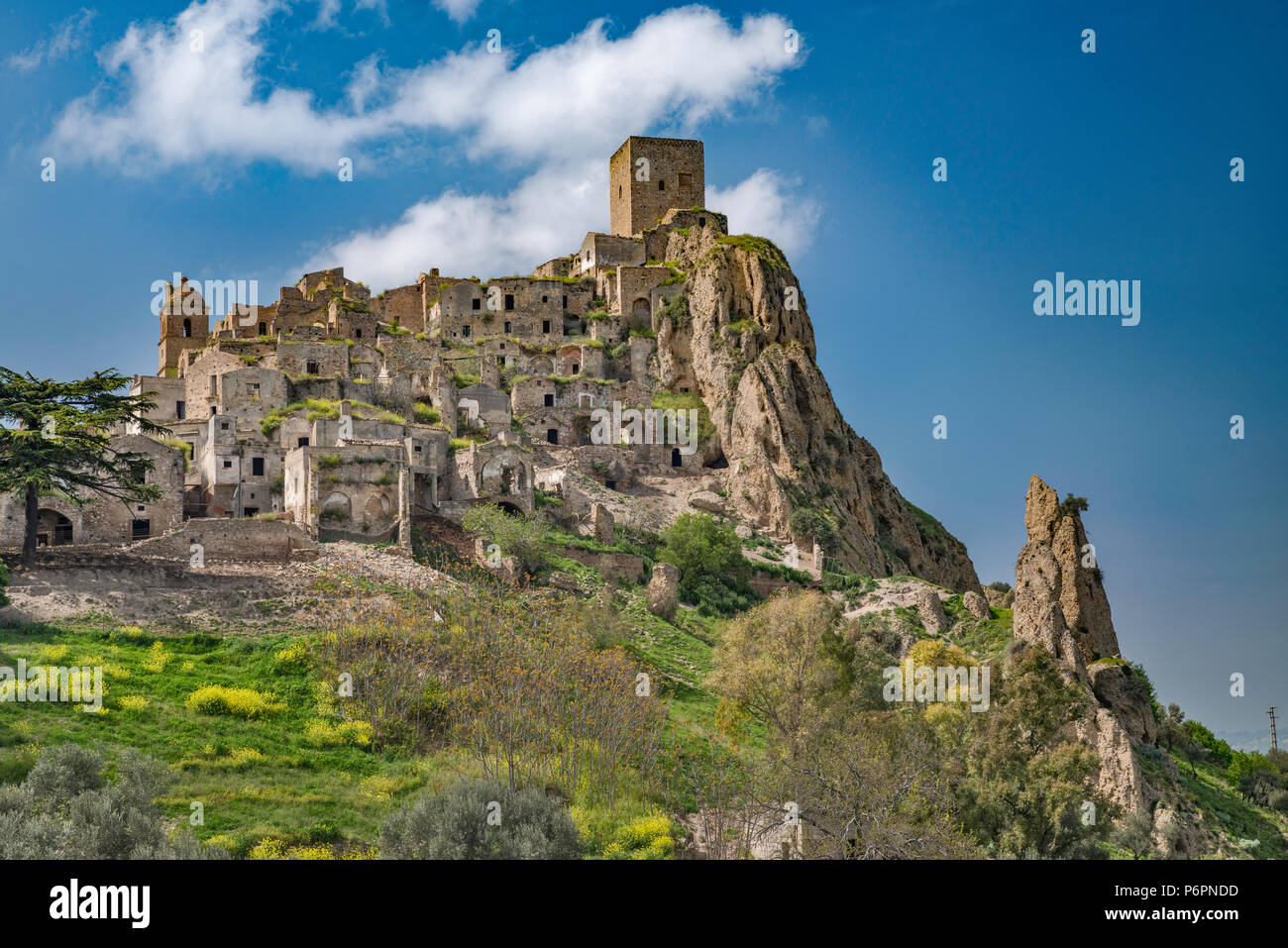 Medieval castle in ghost town of Craco, Basilicata, Italy Stock Photo ...