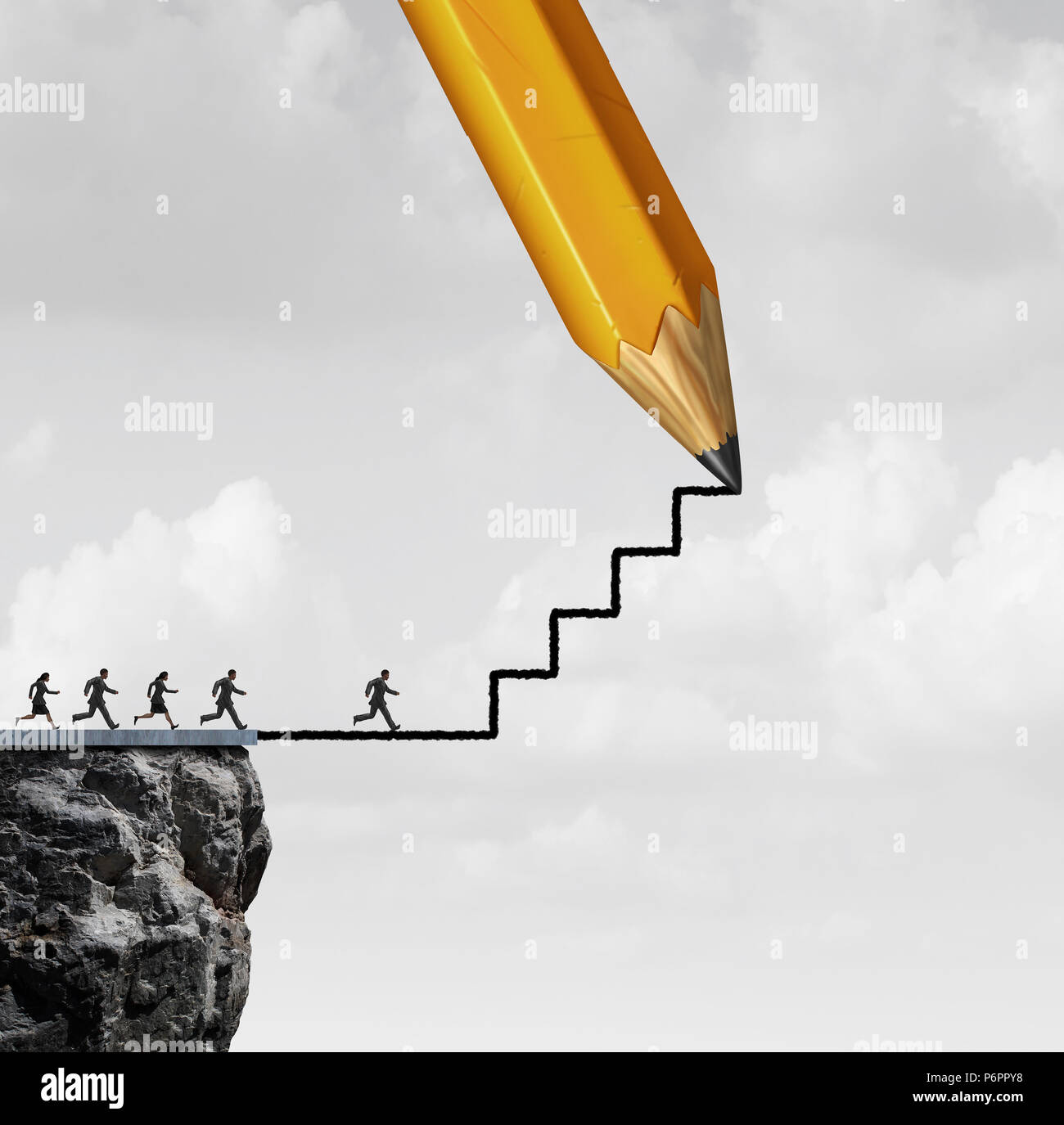 Opportunity success action help concept as a pencil drawing stairs for ...