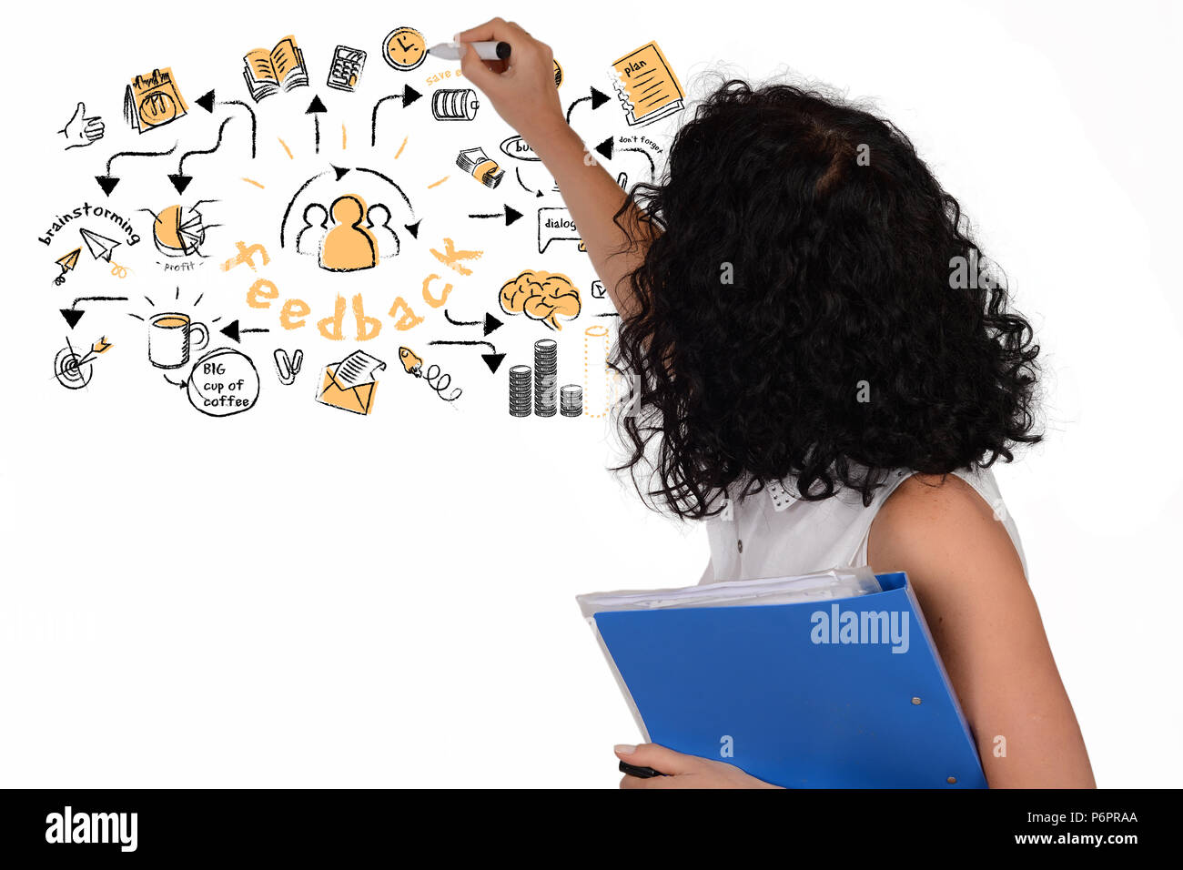 Portrait of beautiful school teacher writing with marker. Education ...