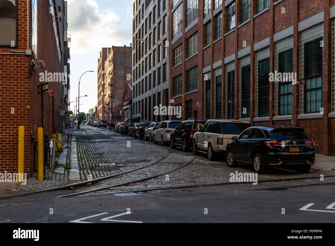 New York City / USA - JUN 25 2018: Quiet street in Dumbo Brooklyn at ...