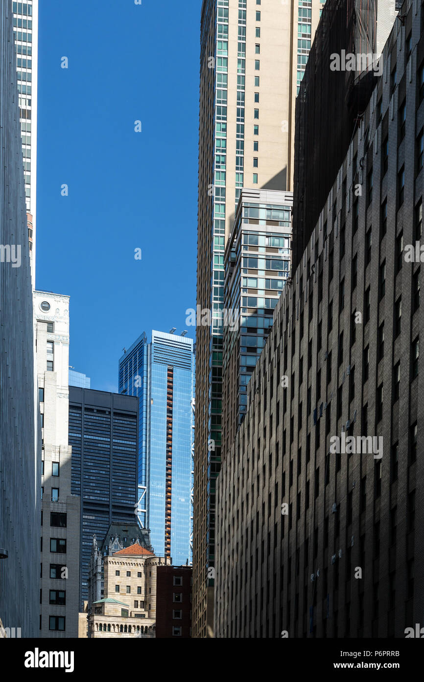 New York City / USA - JUN 25 2018: Skyscraper in the Wall Street ...