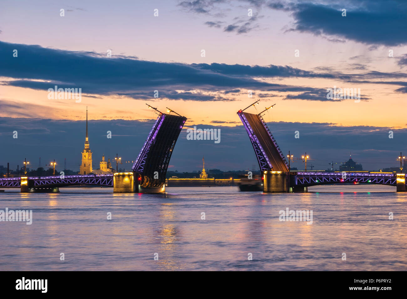 Saint Petersburg sunrise city skyline at Palace Bridge and Peter and ...