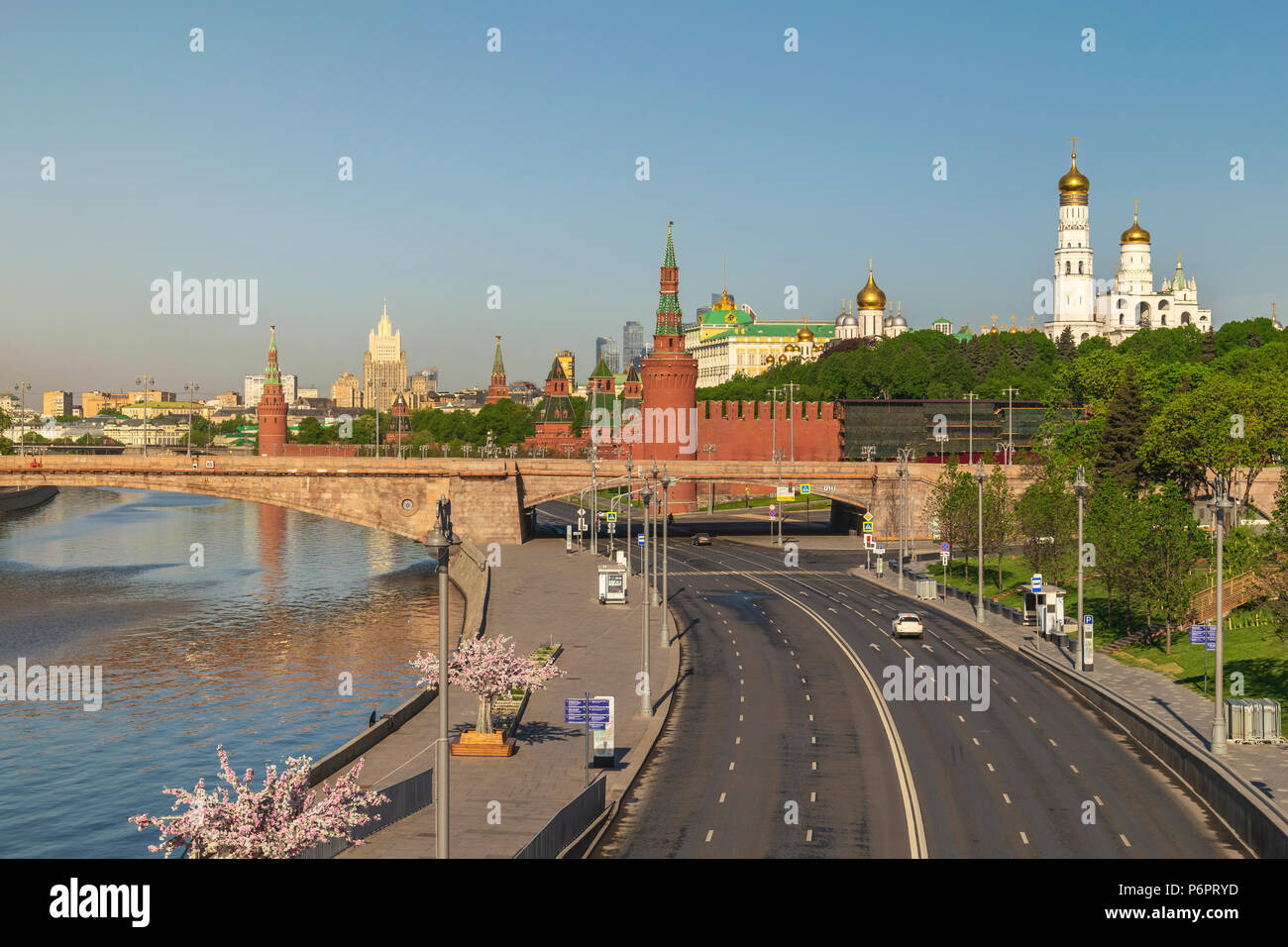 Moscow city skyline at Kremlin Palace Red Square and Moscow River ...