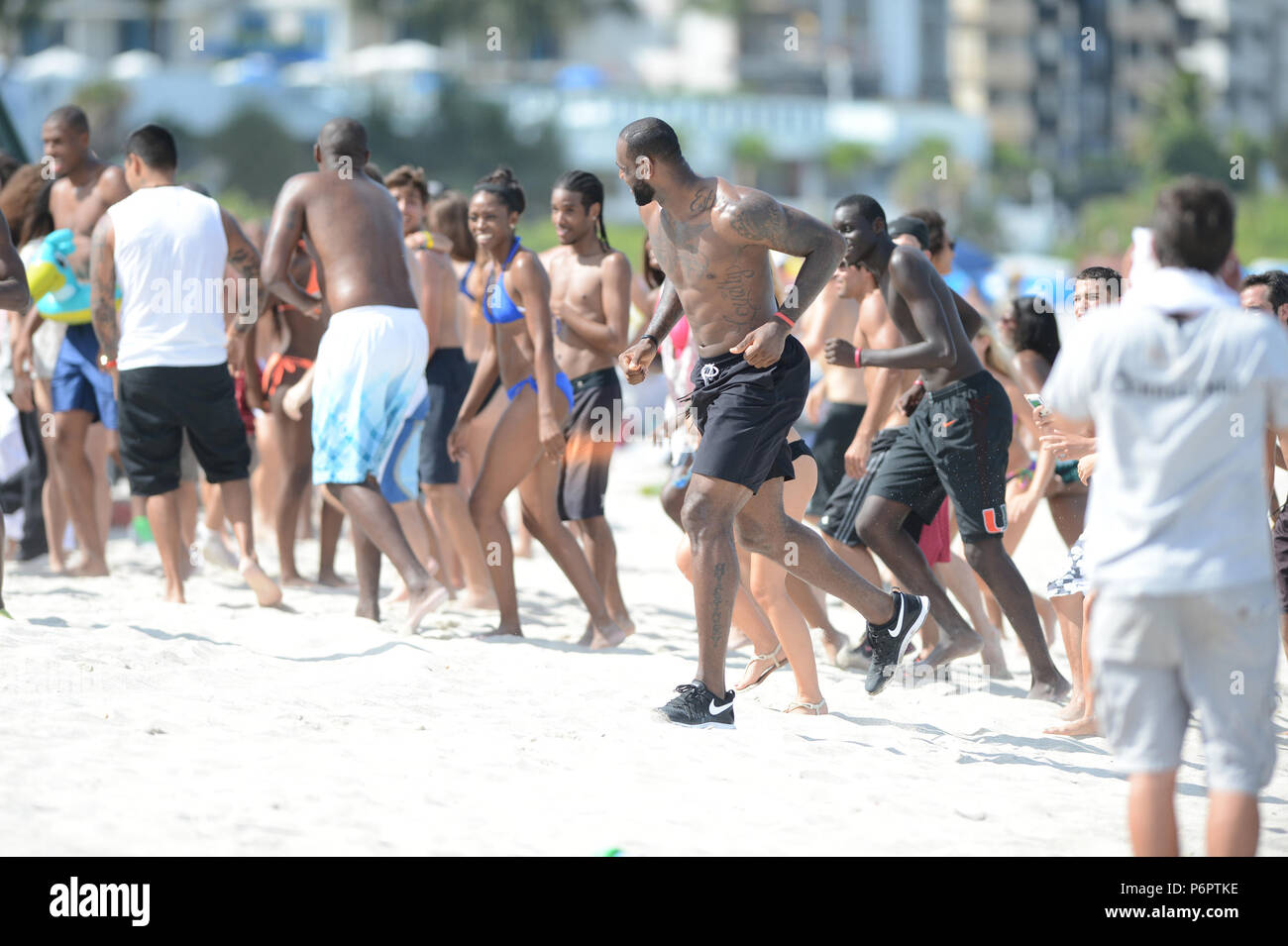 MIAMI BEACH, FL - AUGUST 16: LeBron James showed up on location in ...