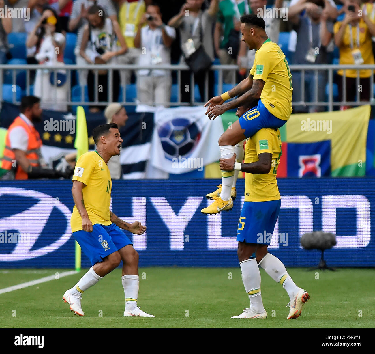 SAMARA- RUSSIA - JULY 02, 2018: World Cup football match between Brazil ...