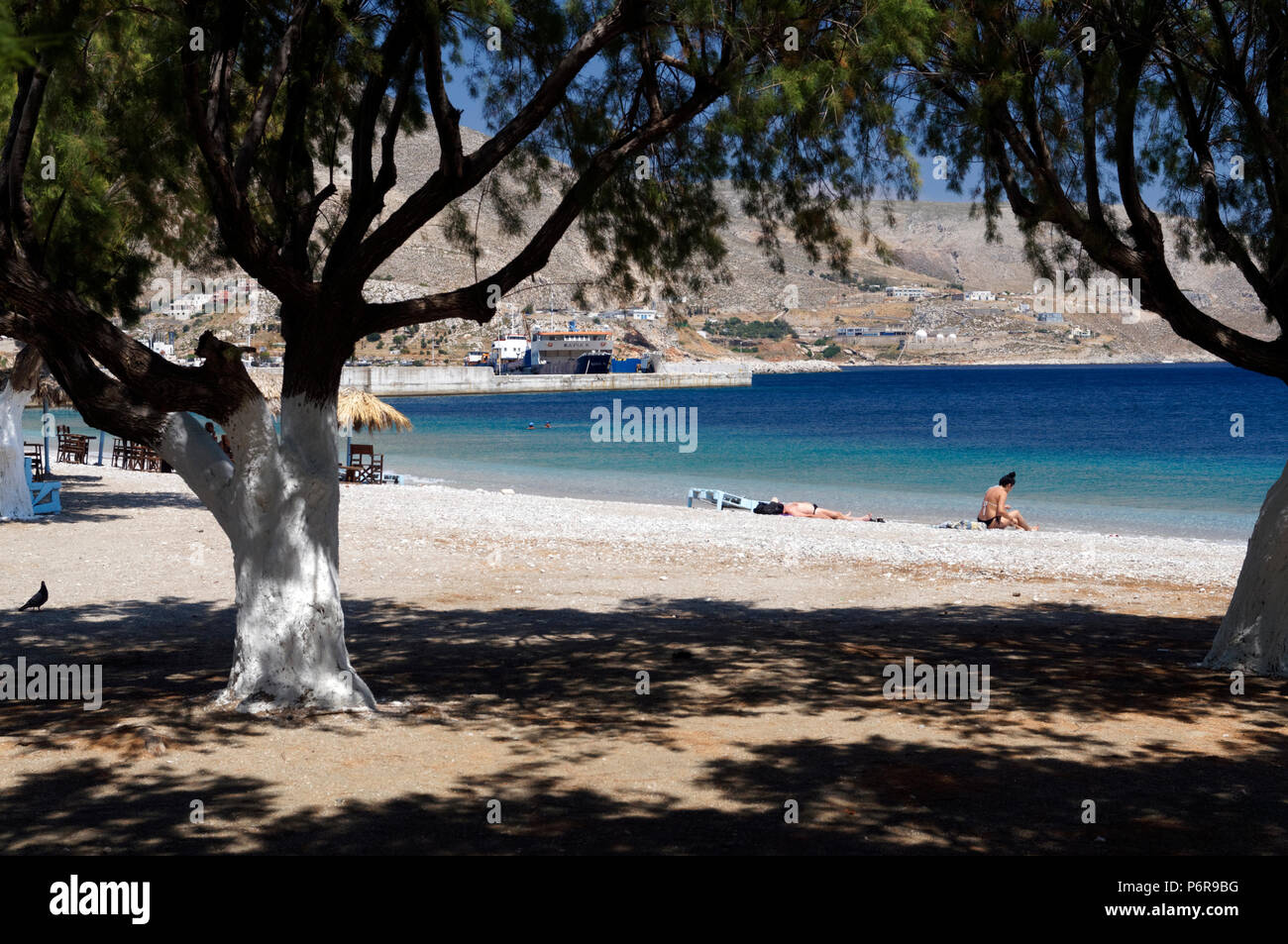 Town beach, Pothia, Kalymnos, Dodecanese Islands, Greece Stock Photo ...